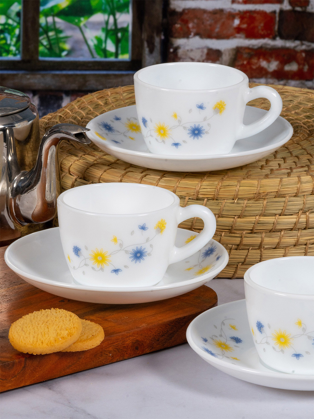 Buy Cello Set Of 12 White Floral Printed Opalware Glossy Cups And Saucers - Tea Set for Unisex ...