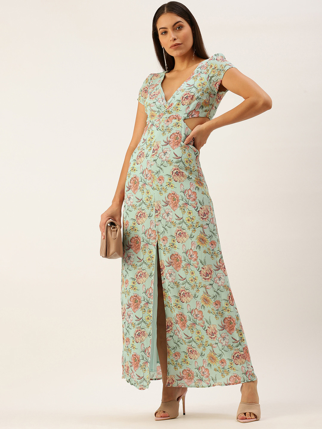 Buy FOREVER 21 Blue & Multicoloured Floral A Line Maxi Casual Dress ...