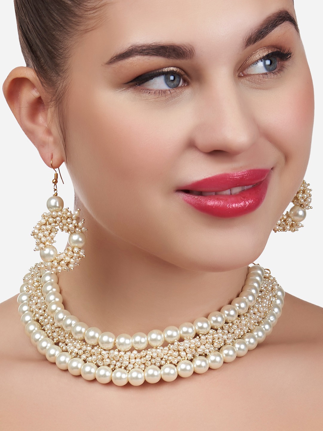 Buy Zaveri Pearls Gold Plated White Pearl Beaded Jewellery Set