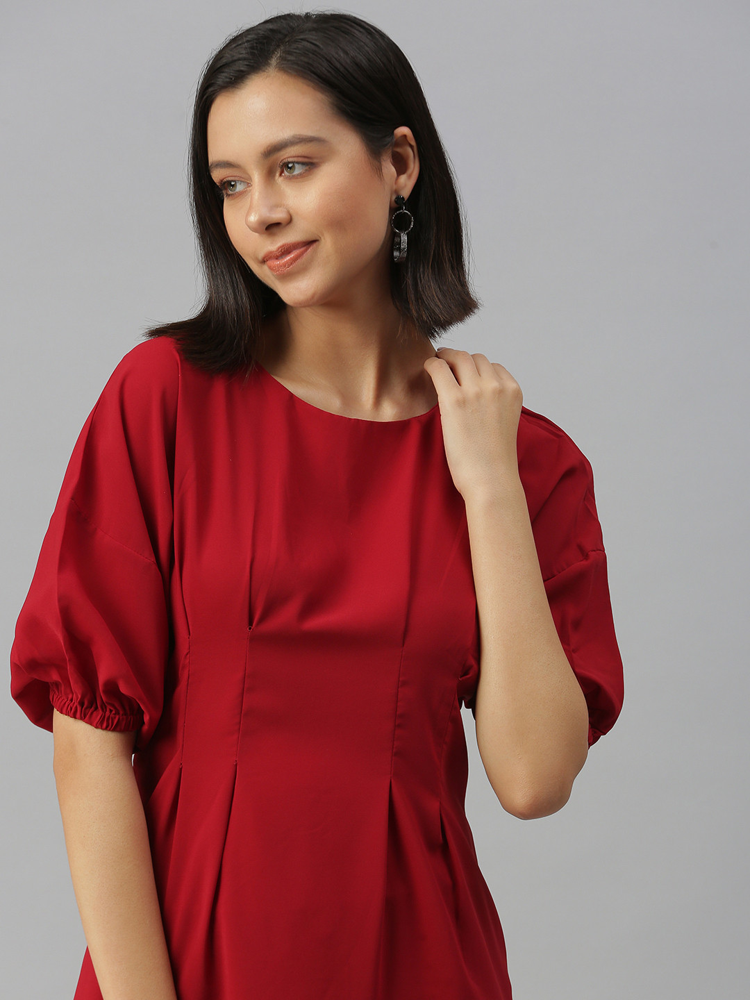 Buy SHOWOFF Women Red Crepe A Line Midi Dress - Dresses for Women ...