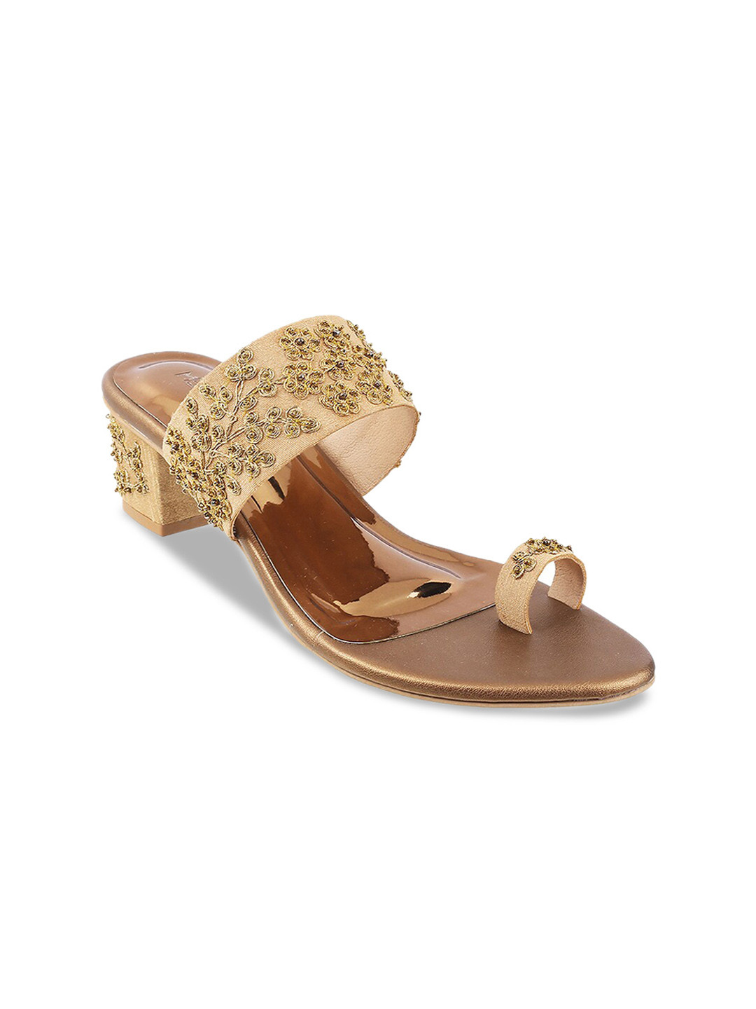 Buy Metro Gold Toned Block Sandals - Heels for Women 18411408 | Myntra