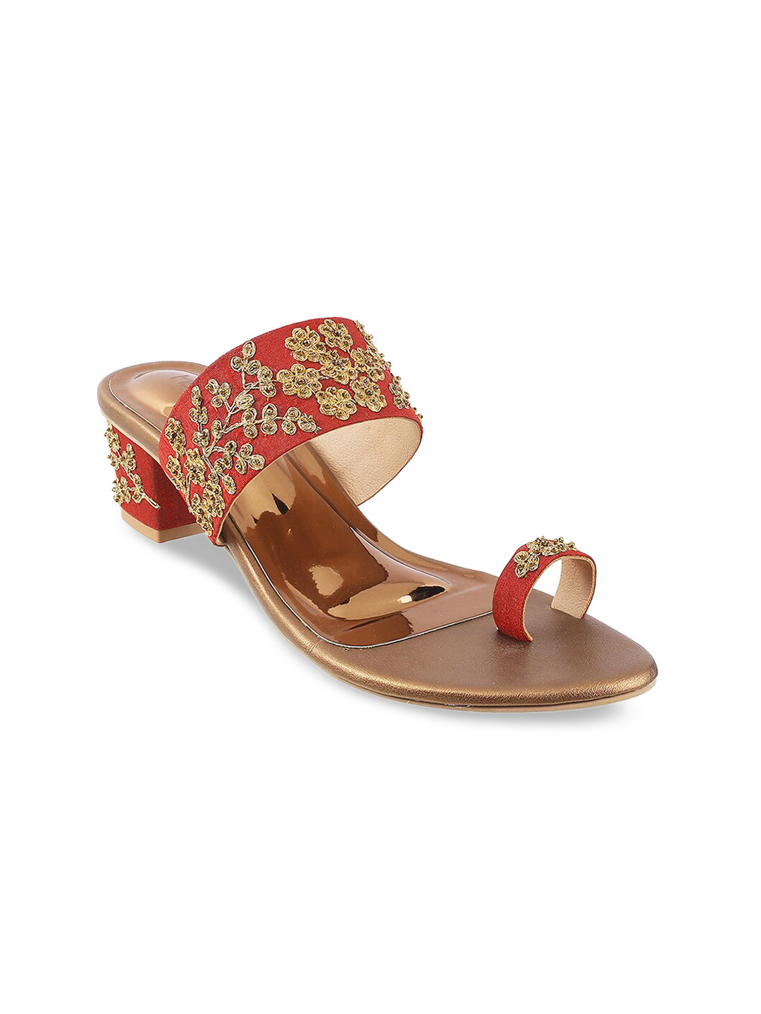 Buy Metro Maroon Embellished Ethnic Block Heels - Heels for Women ...