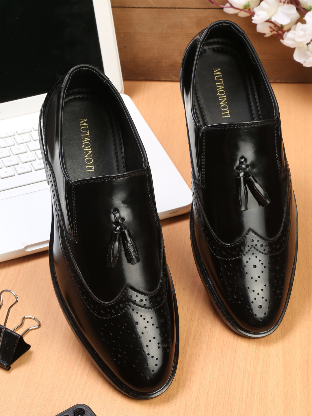 Buy MUTAQINOTI Men Jet Black Textured Formal Shoes - Formal Shoes for ...