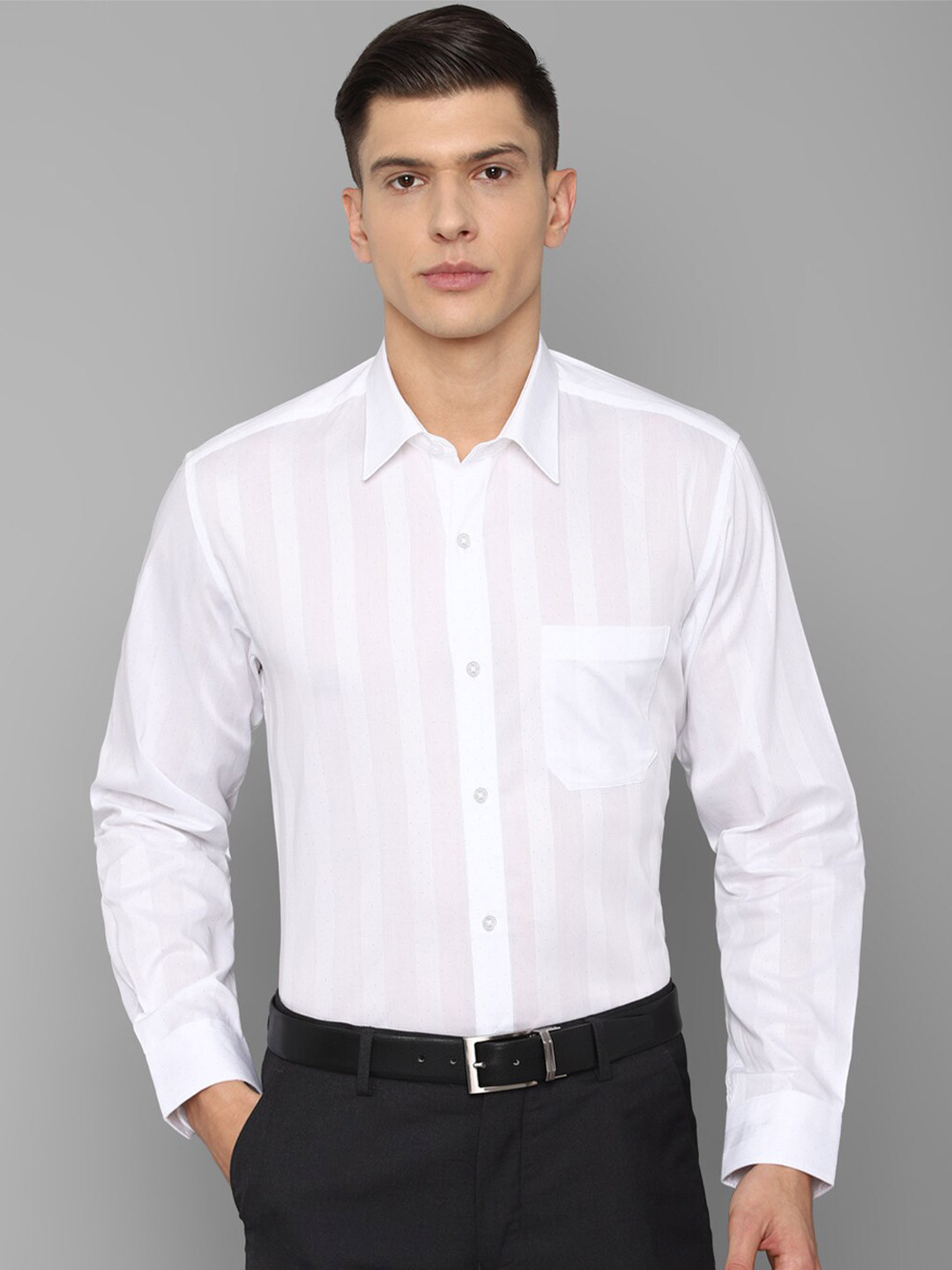 Buy Louis Philippe Men White Slim Fit Striped Pure Cotton Formal Shirt ...