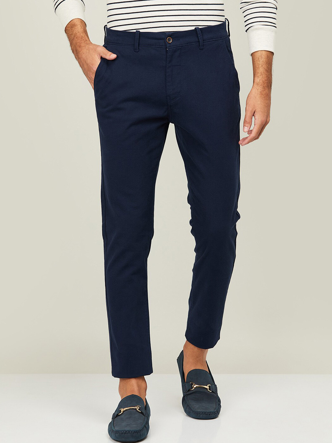Buy CODE By Lifestyle Men Navy Blue Slim Fit Chinos Trousers - Trousers ...