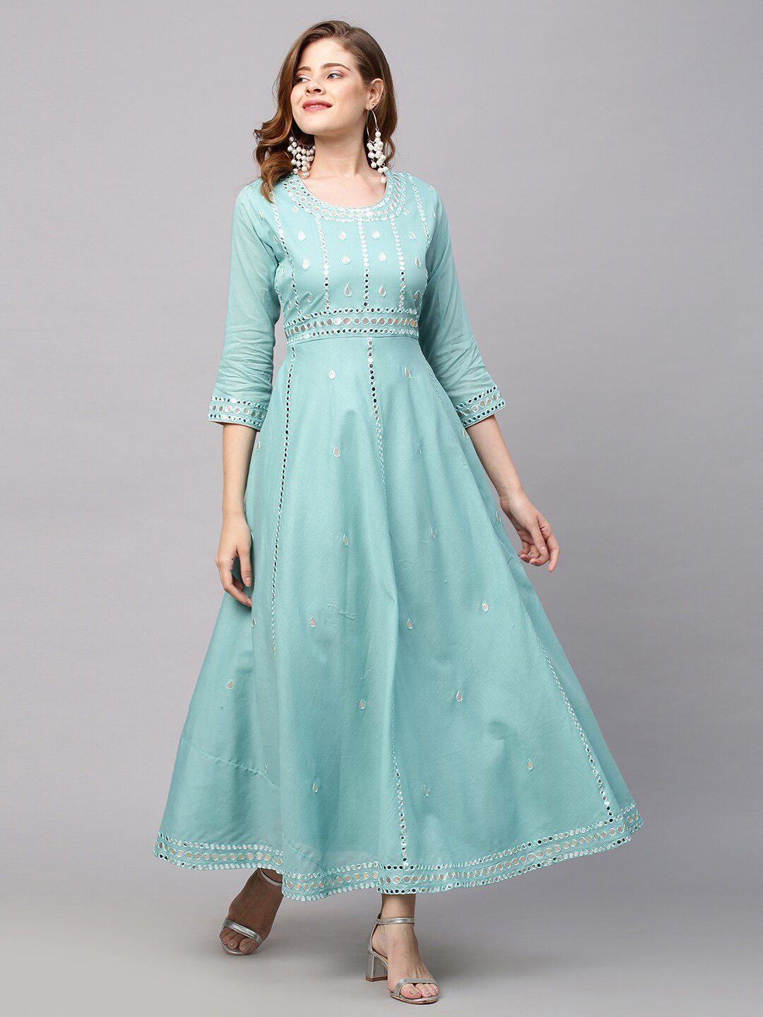 Buy FASHOR Turquoise Blue Floral Ethnic Maxi Dress - Ethnic Dresses for ...