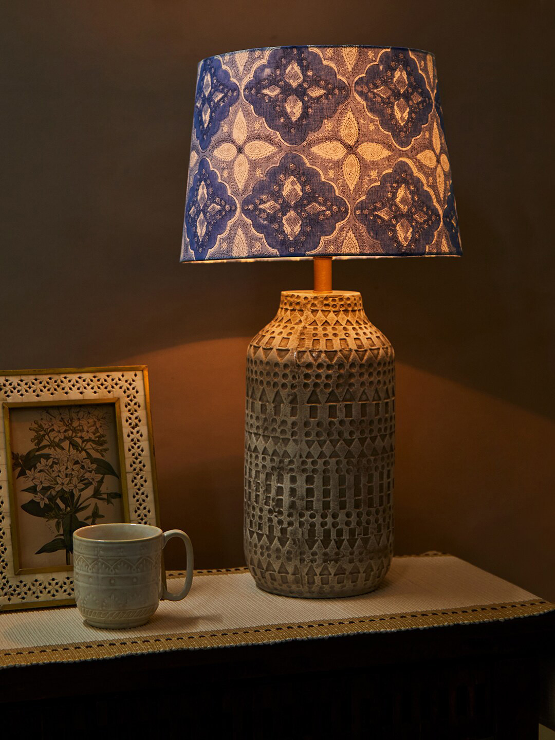 Buy Fabindia Blue Anuka Printed Cotton Frustum Lampshade - Table Lamps ...