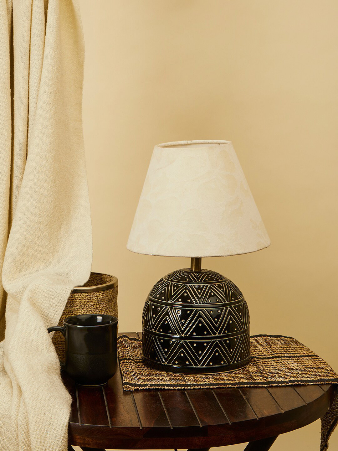 Buy Fabindia Black Utkeern Maaya Engraved Table Lamp - Table Lamps for ...