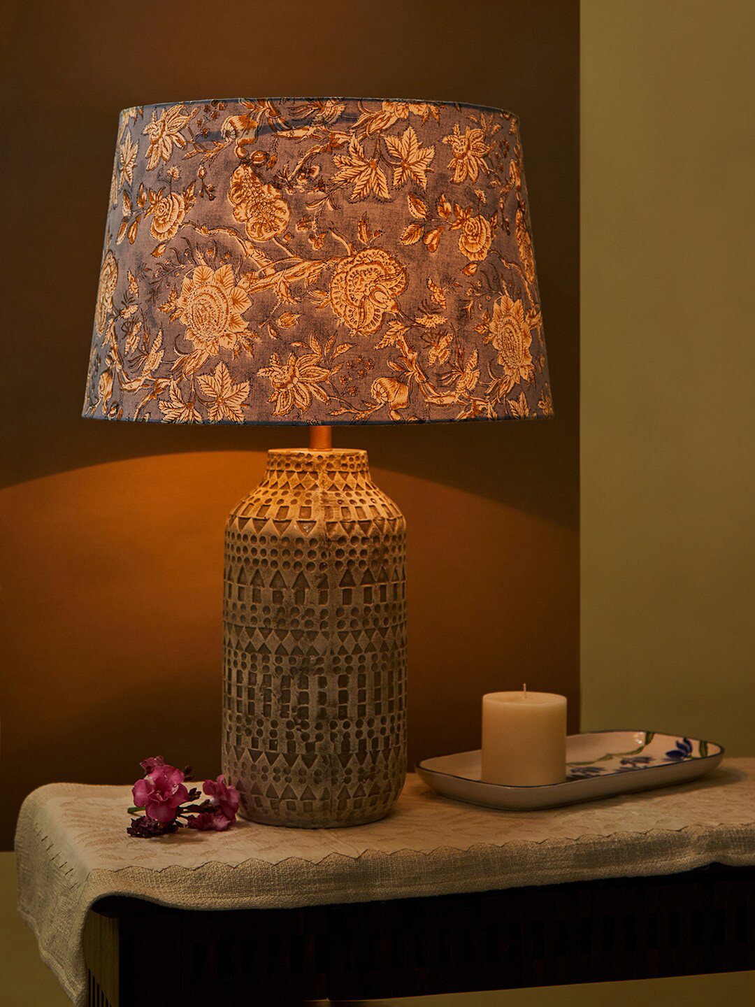 Buy Fabindia Blue Aadrta Printed Lampshade - Floor Lamps for Unisex ...