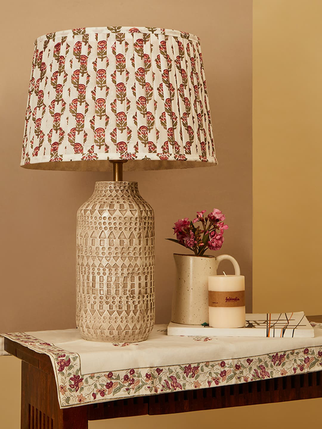 Buy Fabindia Multicolored Ceramic Ilya Pleated Lampshade Large - Table ...