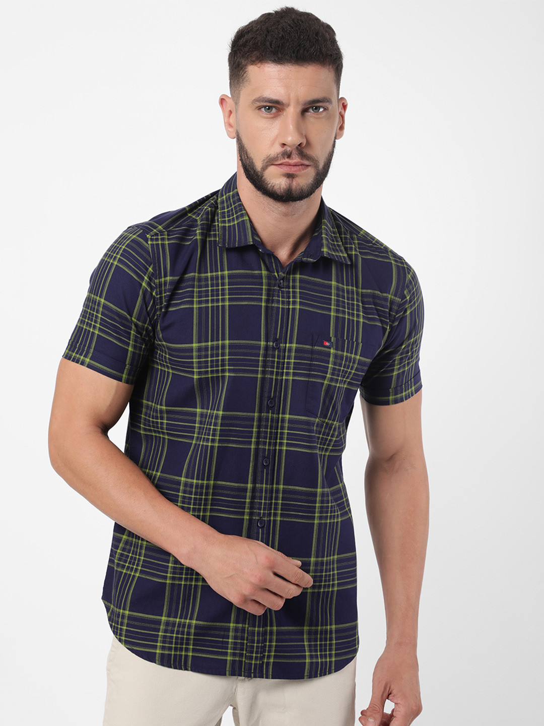 Buy AD By Arvind Men Navy Blue Tartan Checks Checked Casual Shirt ...