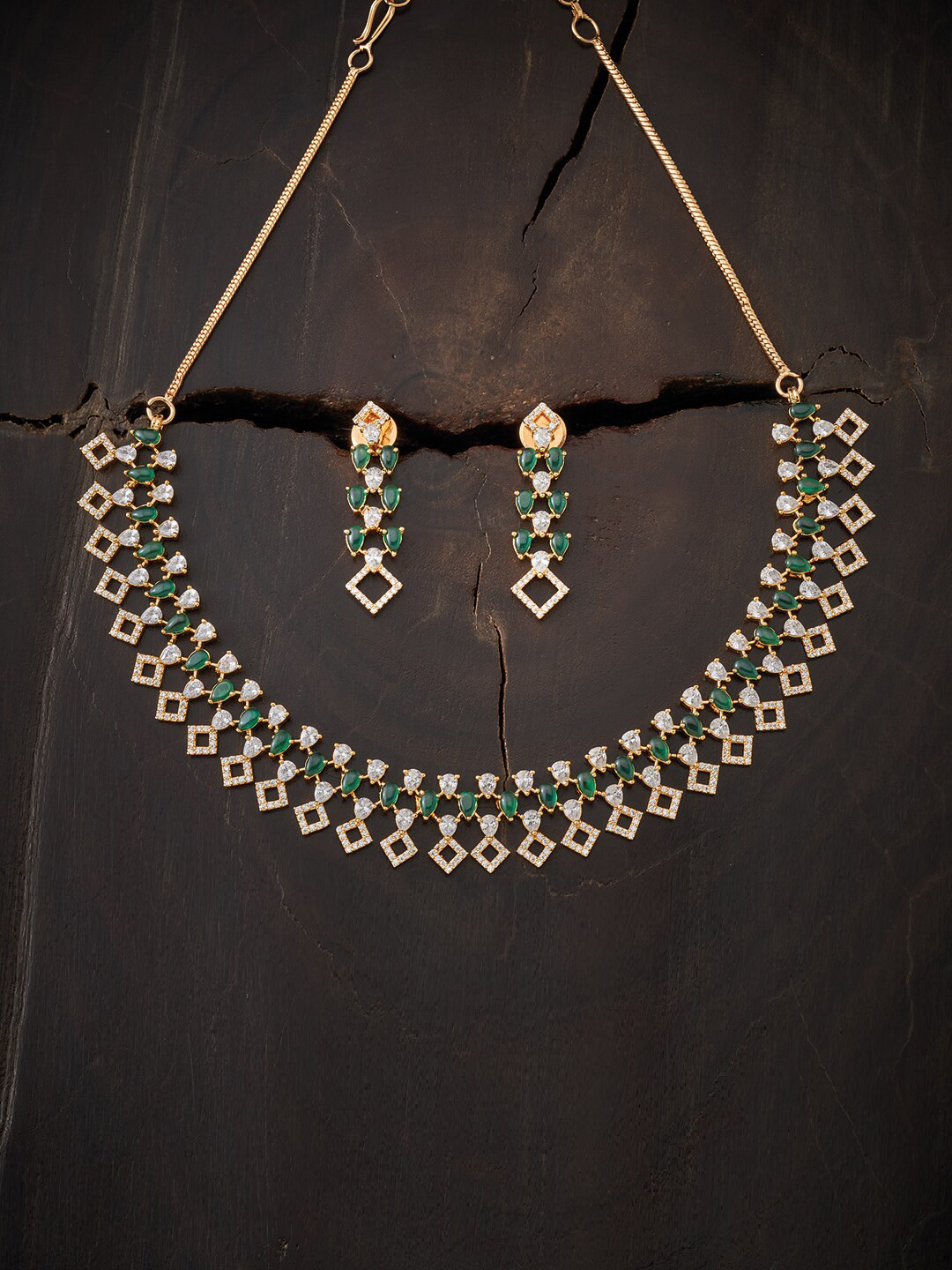 Buy Kushal's Fashion Jewellery Green Gold Plated Cubic Zirconia Studded ...