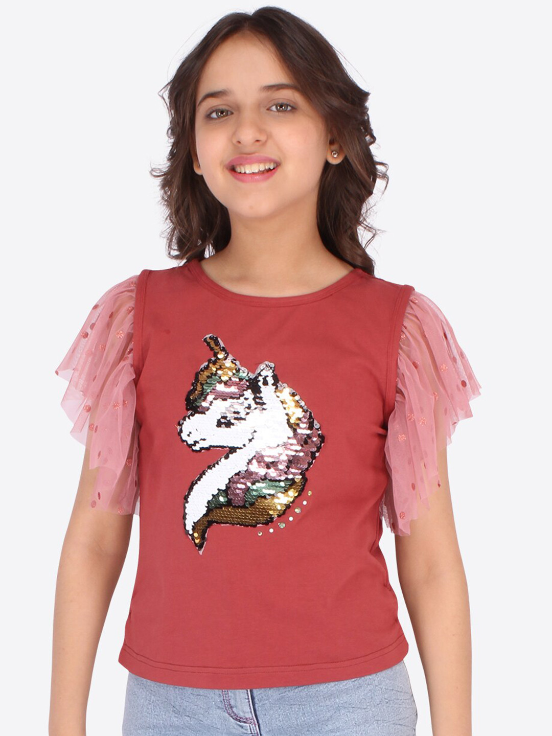 Buy CUTECUMBER Rust Print Applique Top - Tops for Girls 18425876 | Myntra