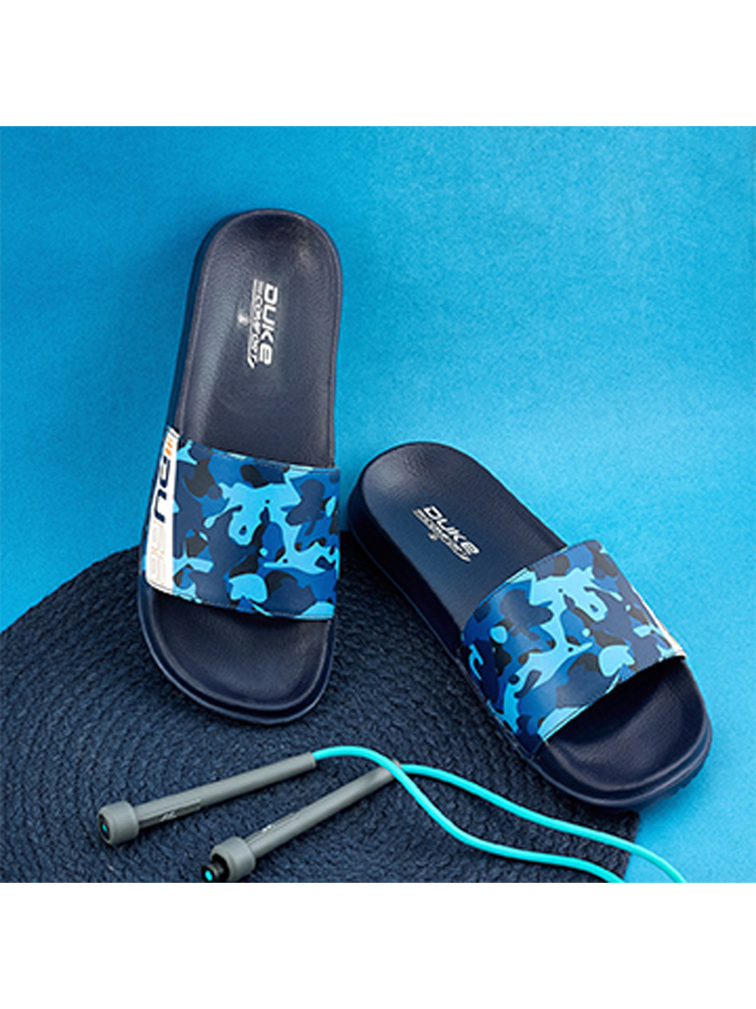 Buy Duke Men Blue Camouflage Printed Sliders - Flip Flops for Men ...