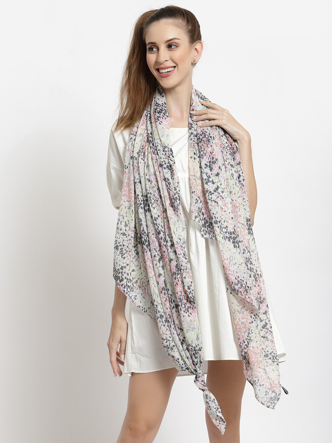 Buy J Style Women Pink & Black Abstract Printed Stole - Stoles for ...