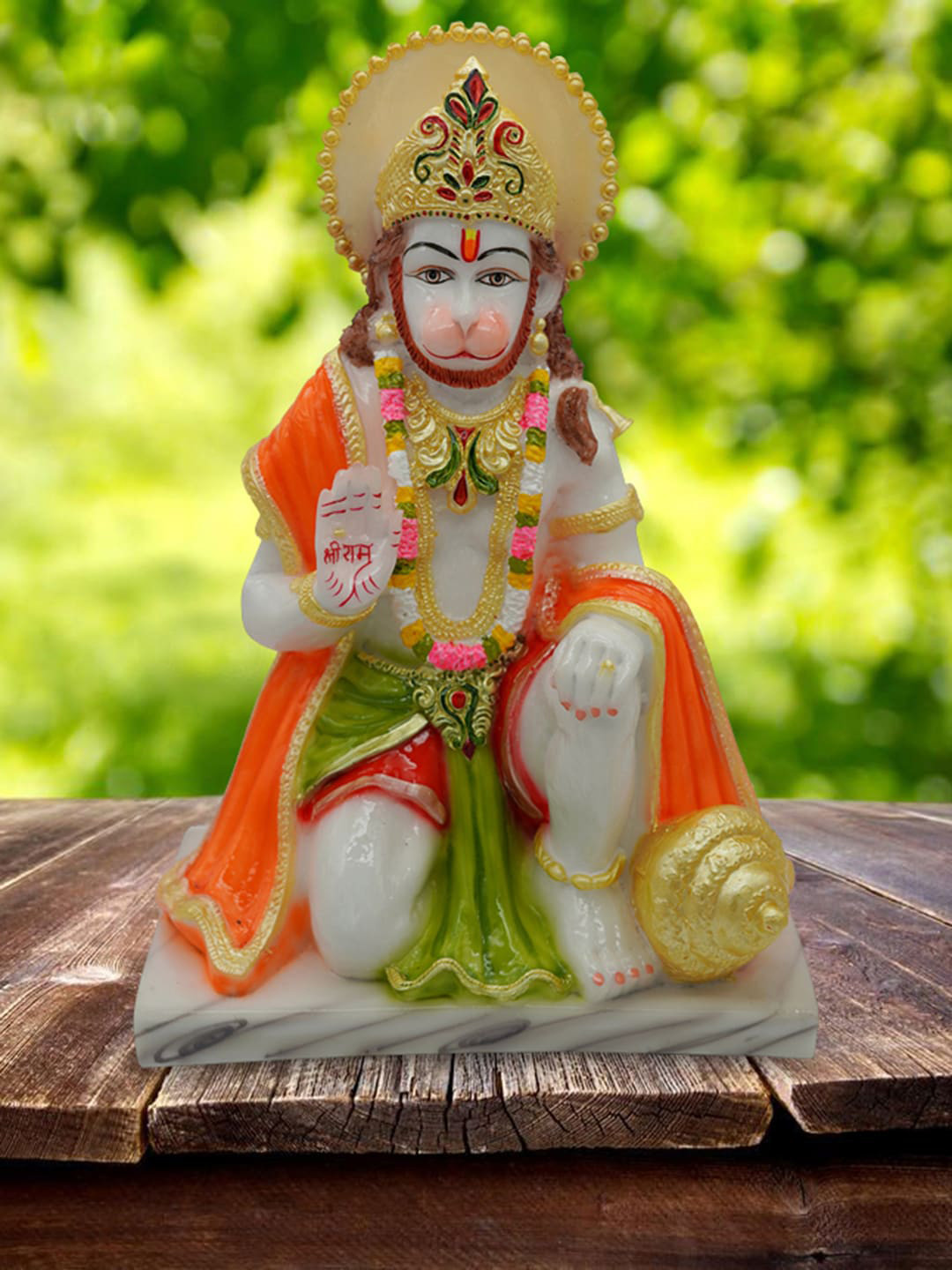 Buy Gallery99 White & Orange Hand Painted Lord Hanuman Giving Blessing ...