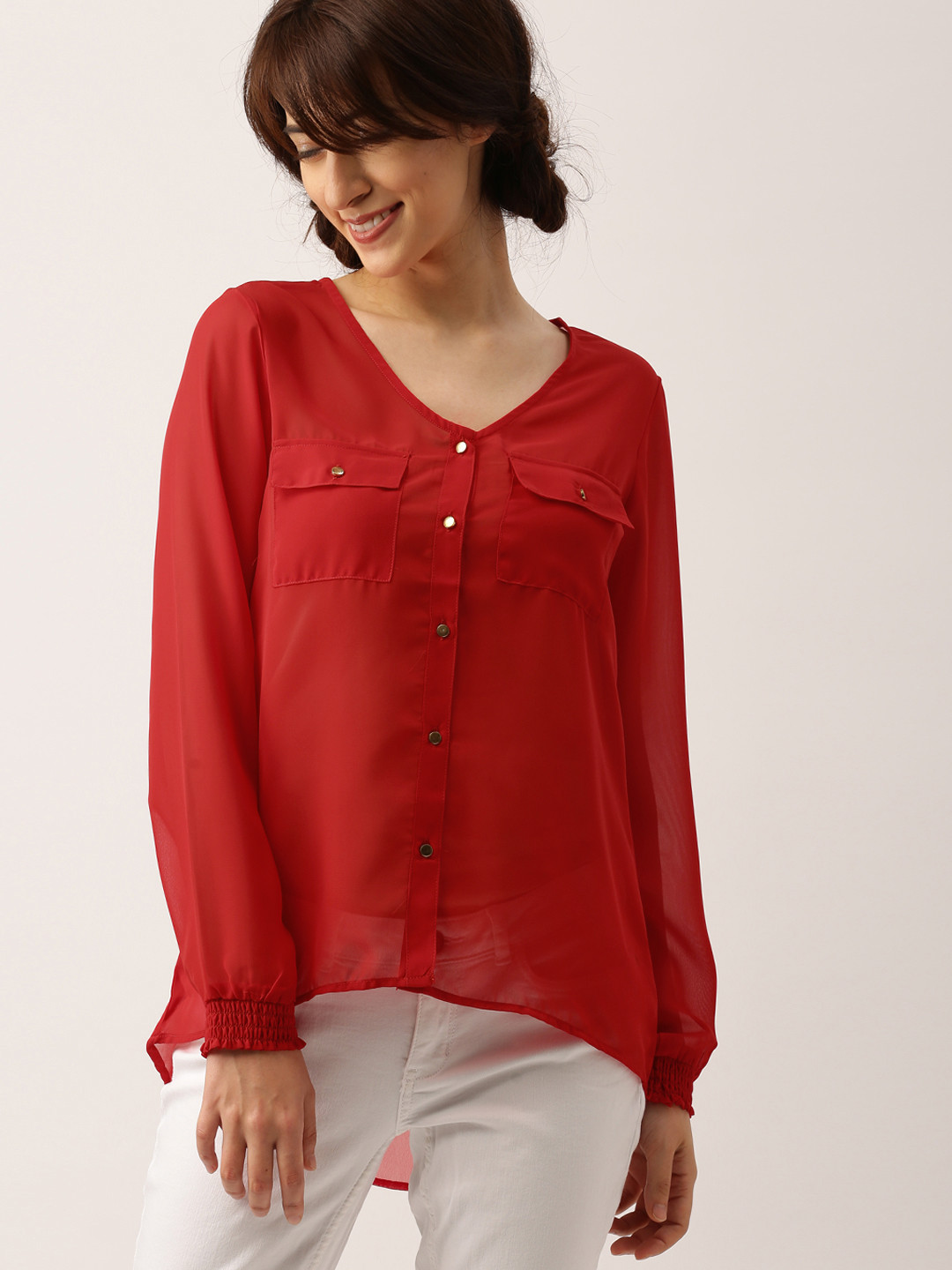 Buy DressBerry Women Red Regular Fit Solid Casual Shirt - Shirts for ...