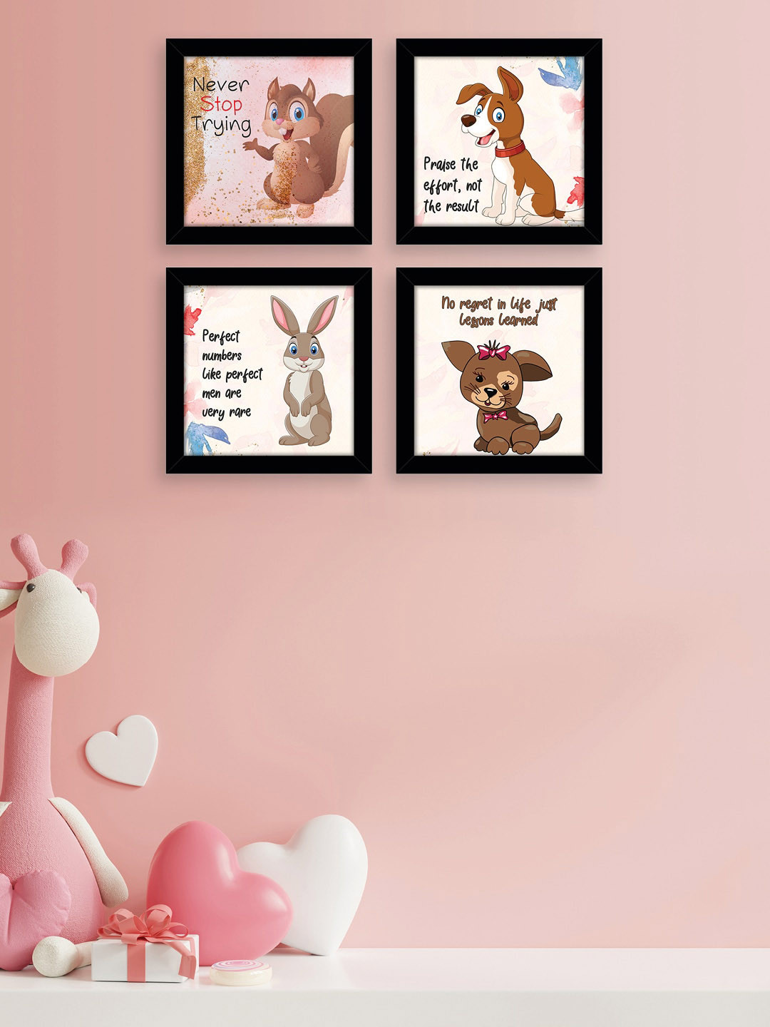 Buy Nest ART Set Of 4 Multi Coloured Kids Cartoon Animal Framed Wall ...