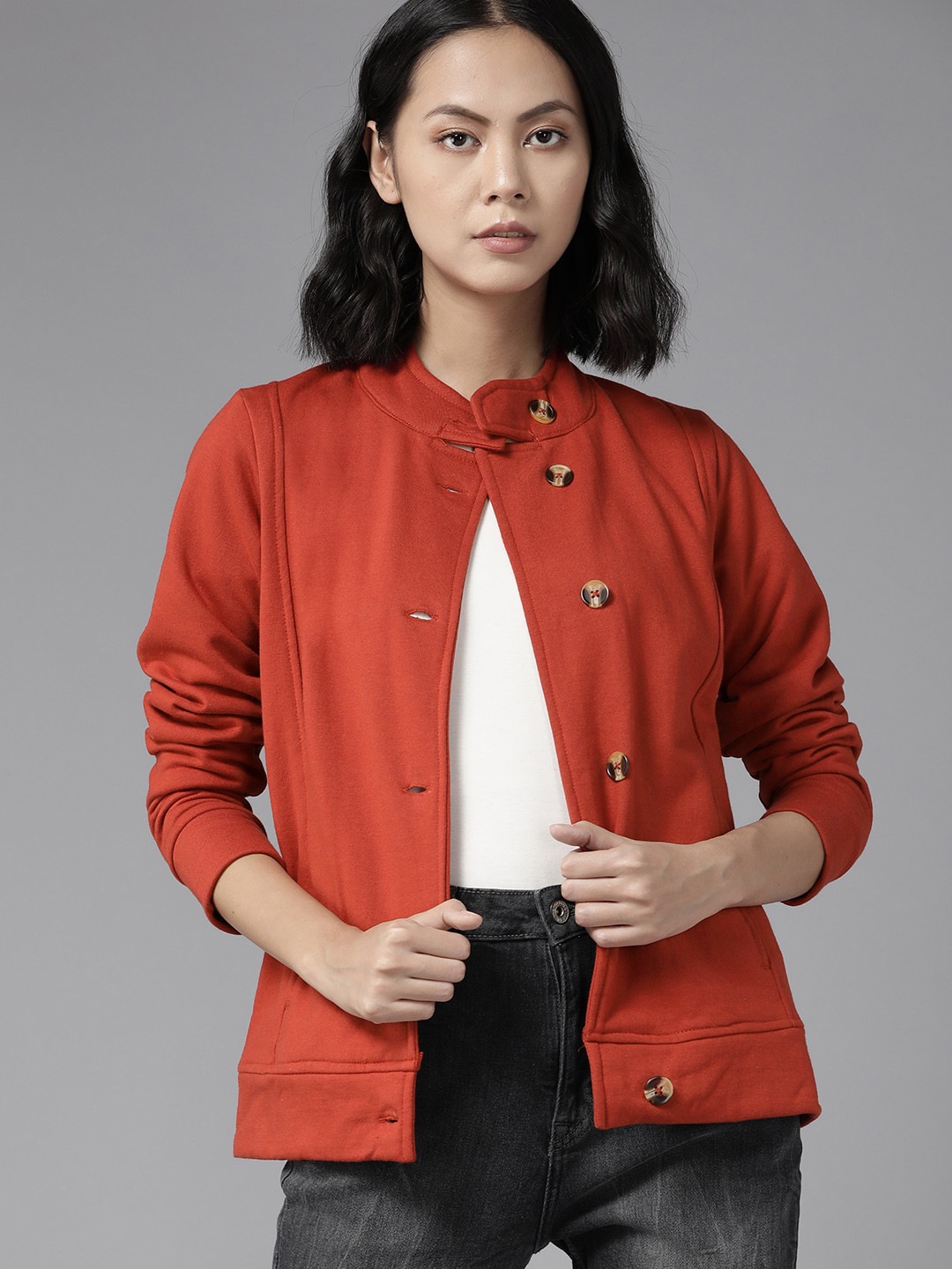 Buy Roadster Women Rust Brown Solid Tailored Jacket - Jackets for Women ...