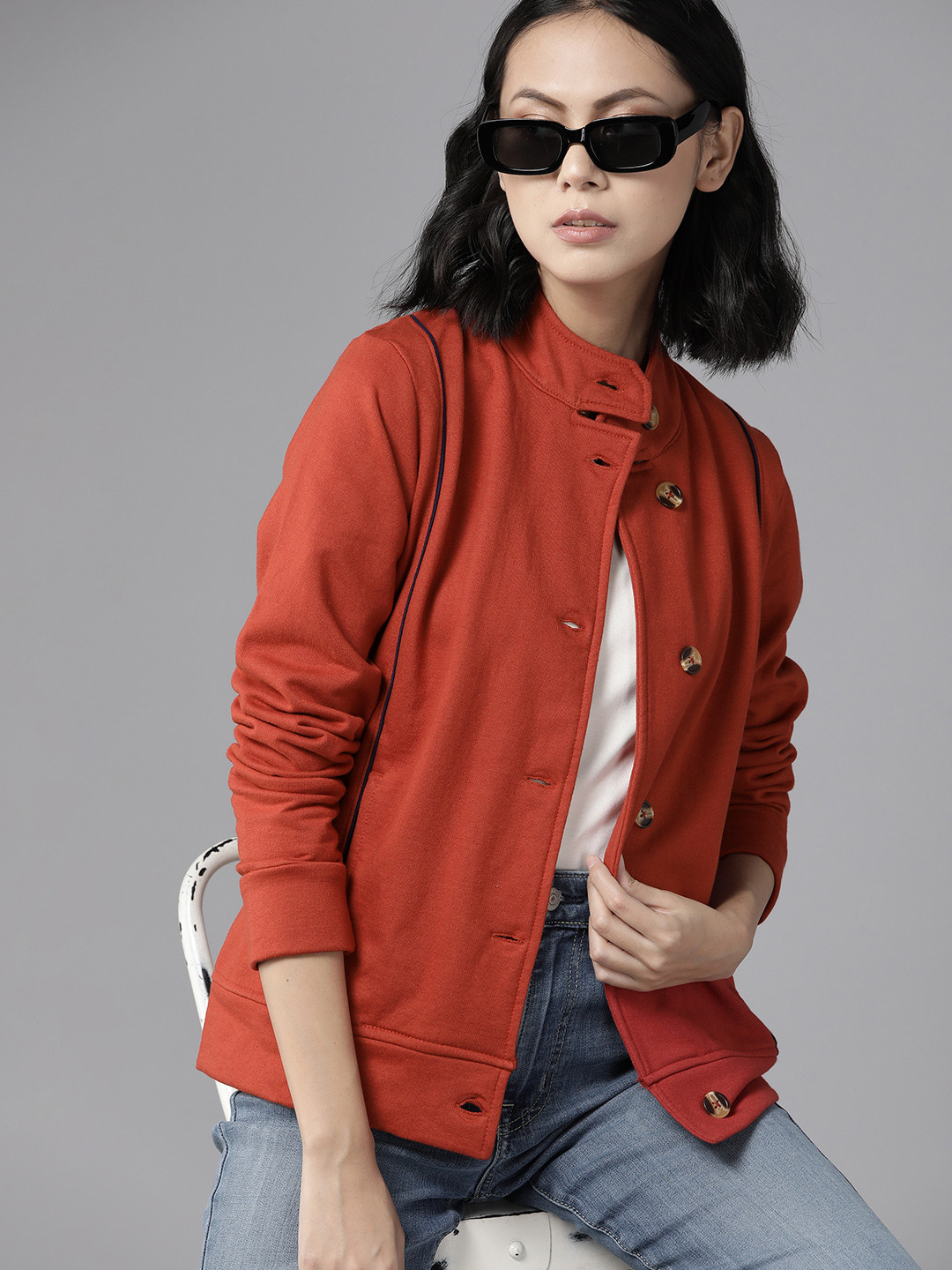 Buy Roadster Women Rust Brown Solid Tailored Jacket - Jackets for Women ...