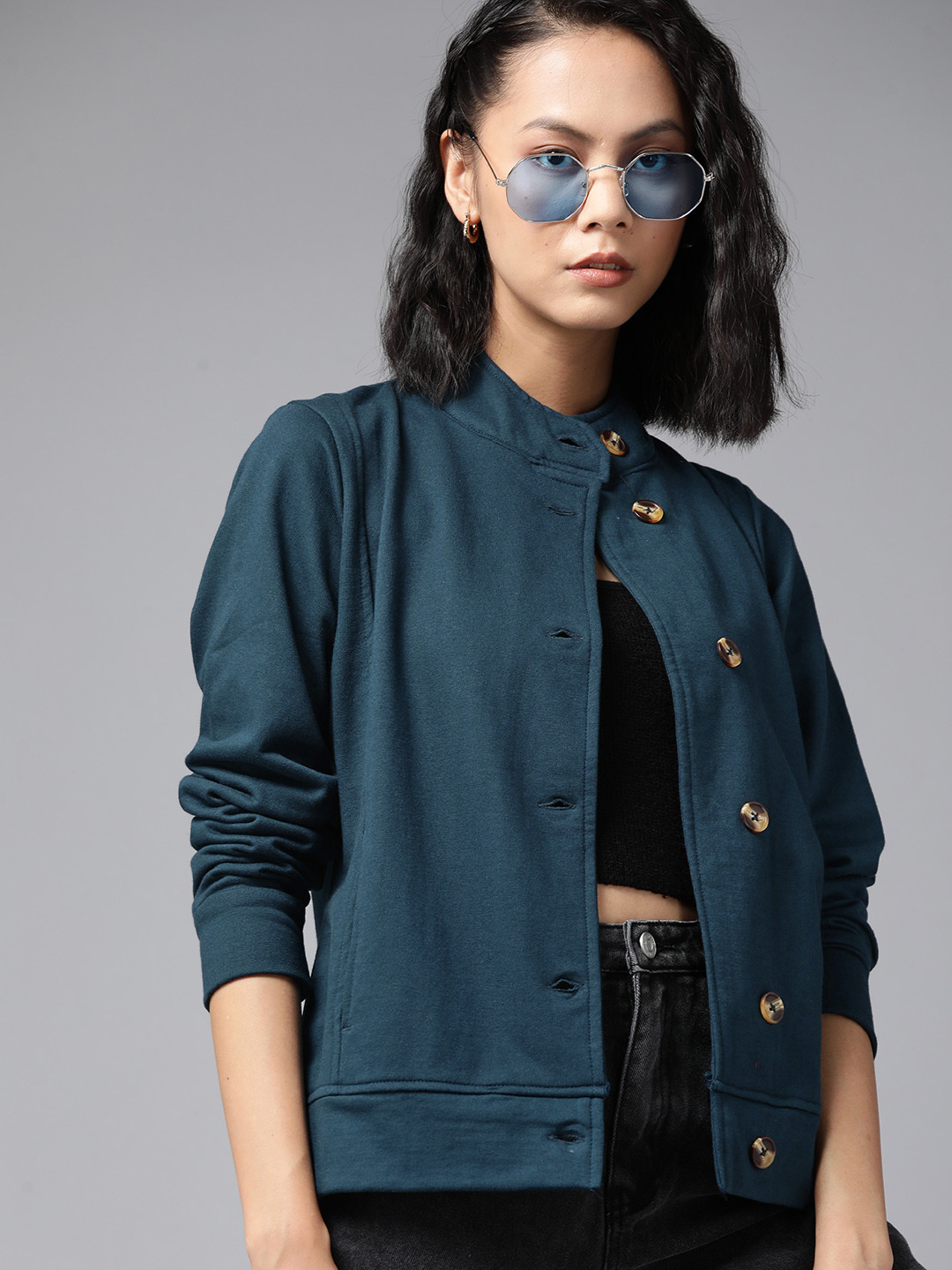 Buy The Roadster Lifestyle Co. Women Teal Green Solid Tailored Jacket ...