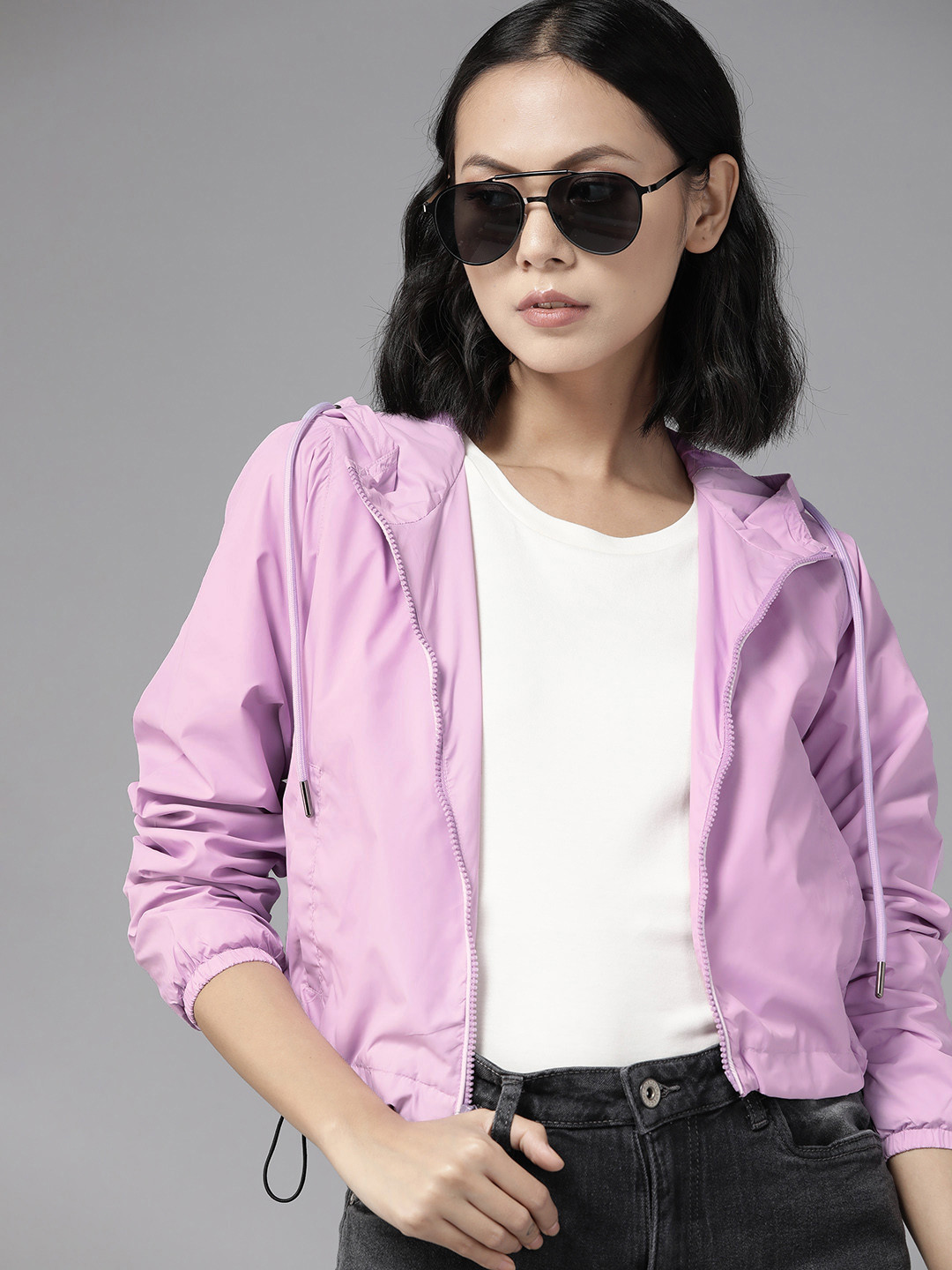 Buy The Roadster Lifestyle Co. Women Lavender Solid Bomber Jacket ...