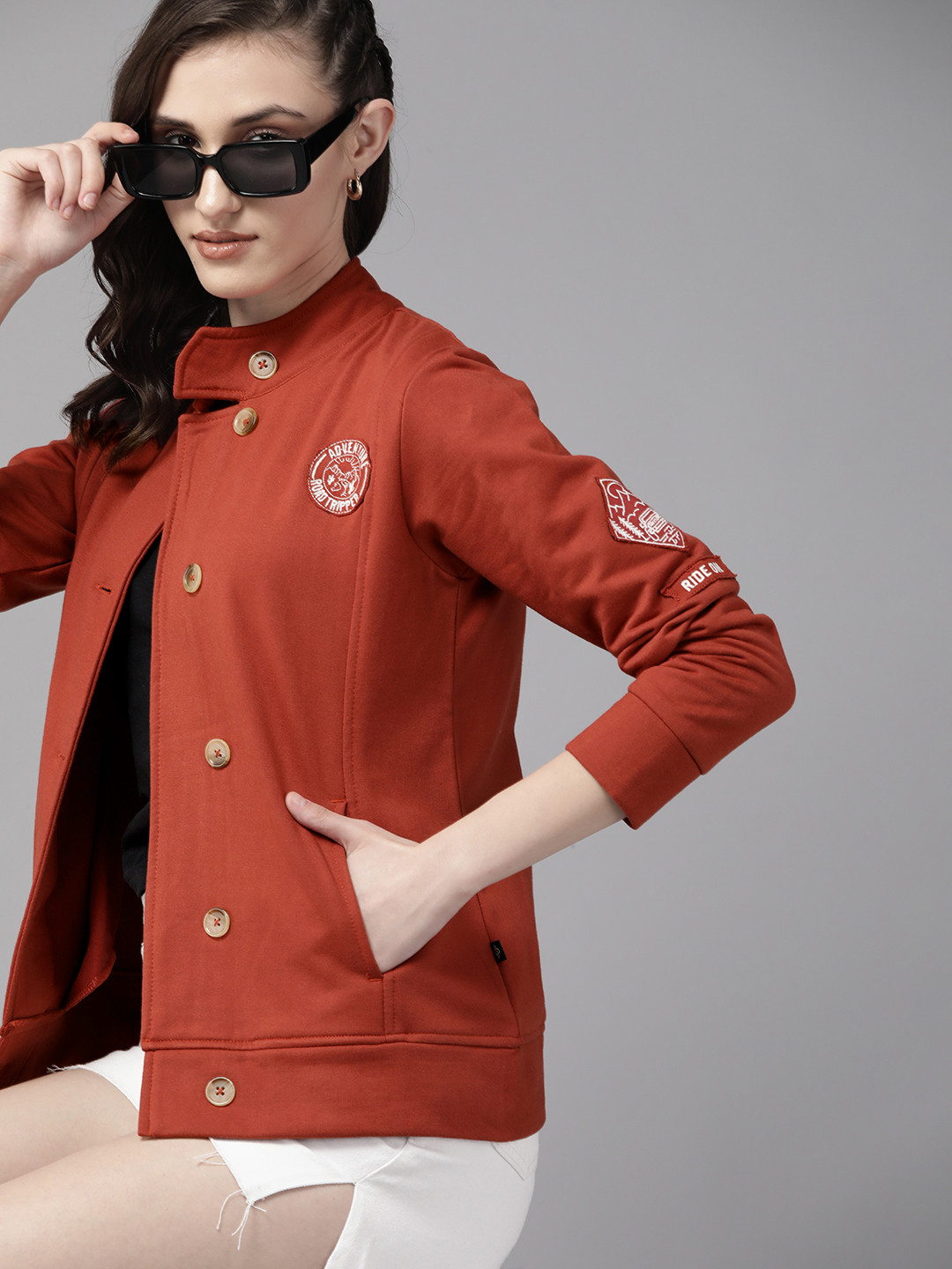 Buy The Roadster Lifestyle Co. Women Rust Red Band Collar Tailored ...