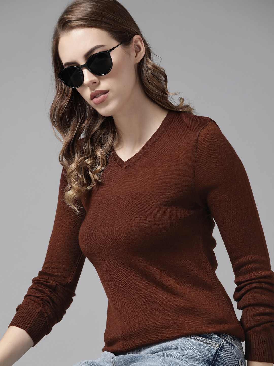 Buy Roadster Women Brown Solid Pullover - Sweaters for Women 18430054 ...