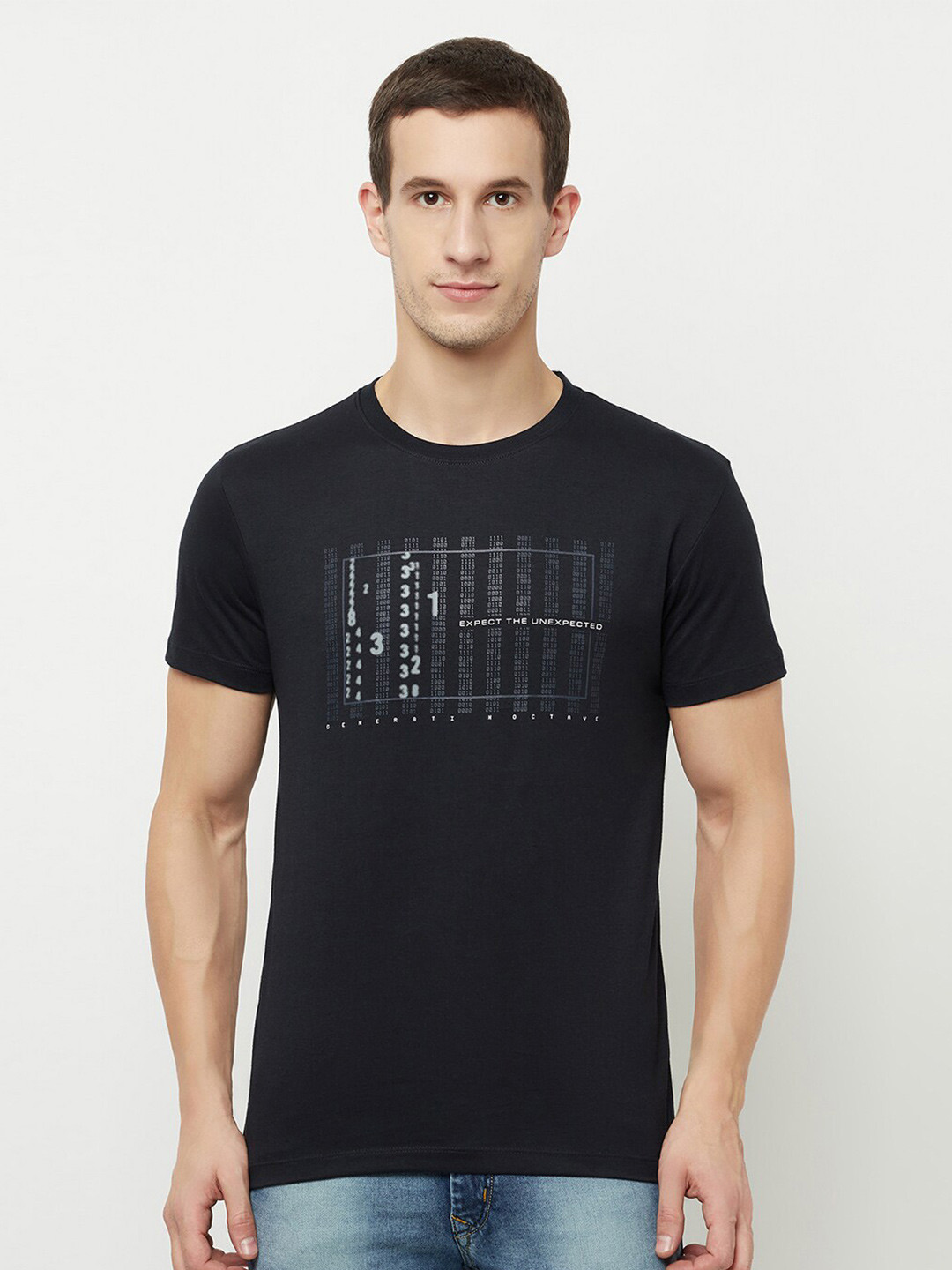 Buy Octave Men Navy Blue Typography Printed Applique T Shirt - Tshirts ...