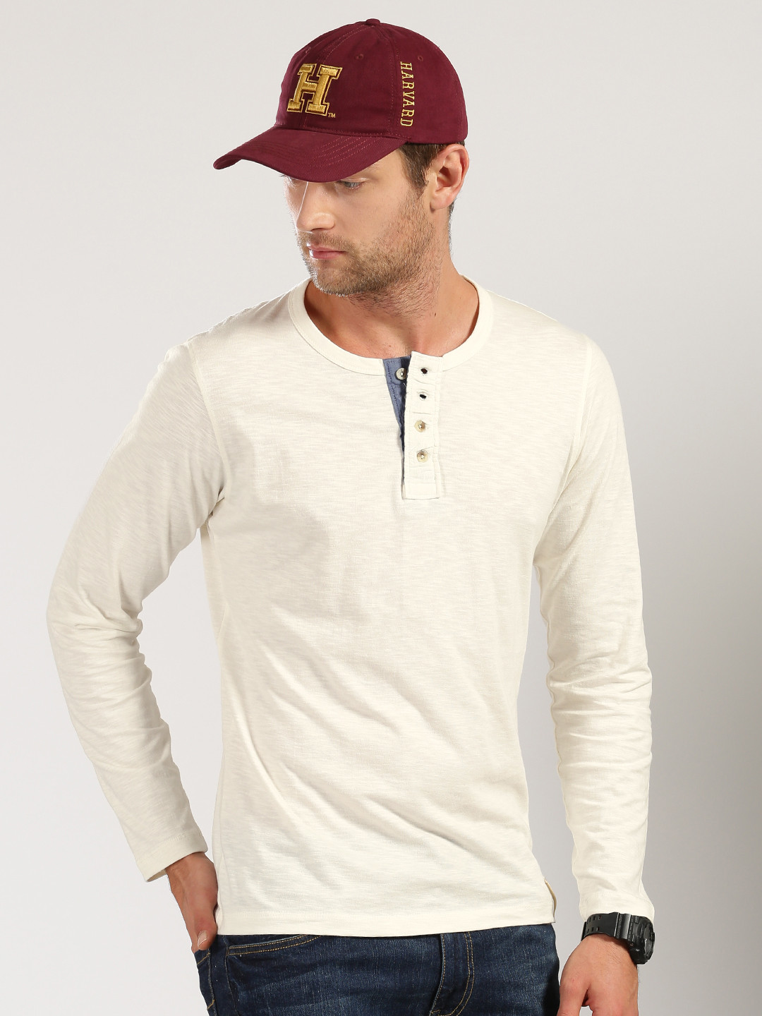 Buy Harvard Cream Coloured Henley T Shirt - Tshirts for Men 1843454 ...