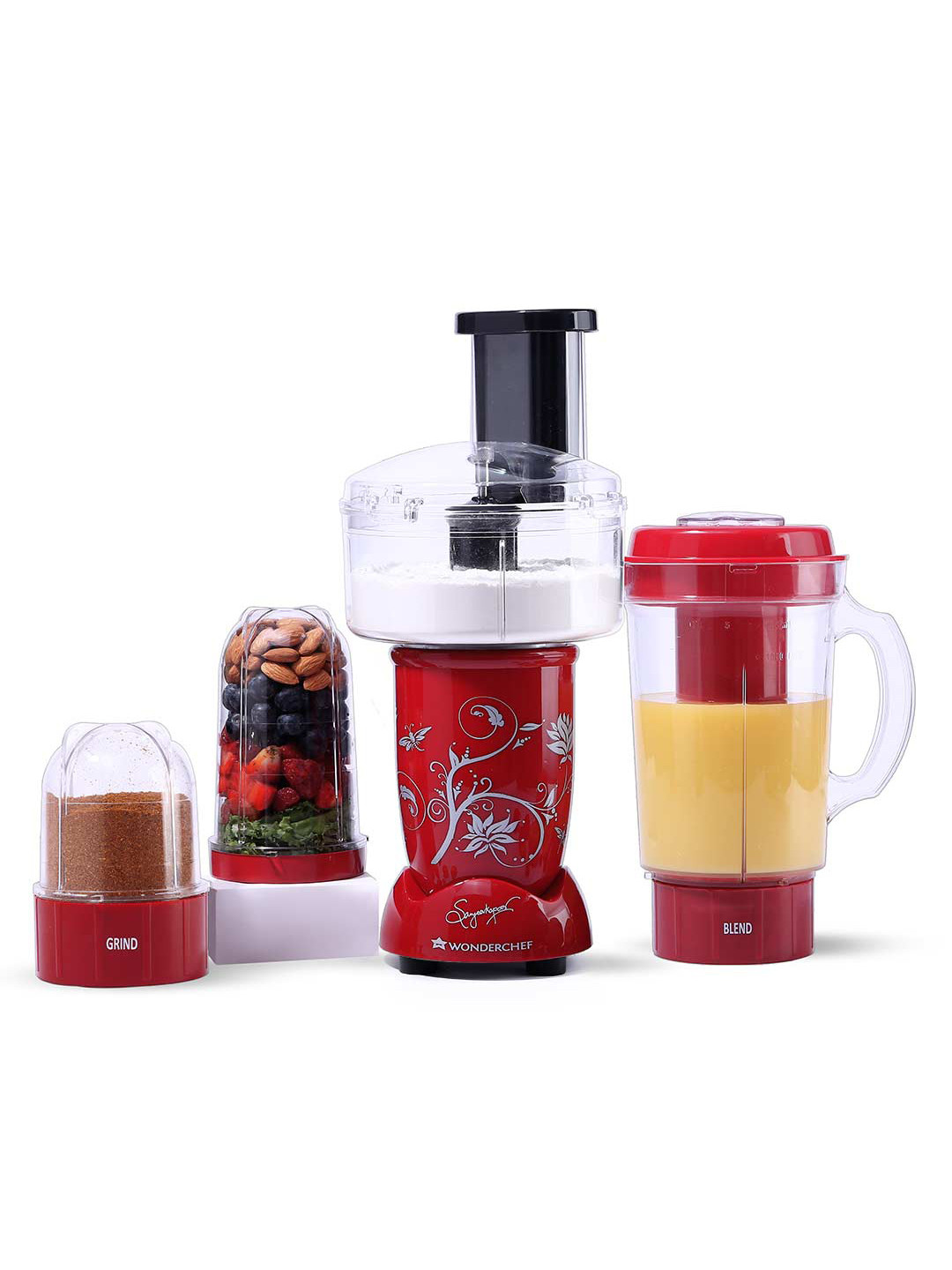 Buy Wonderchef Red 4 Jar Nutri Blend Compact Food Processor With Atta ...