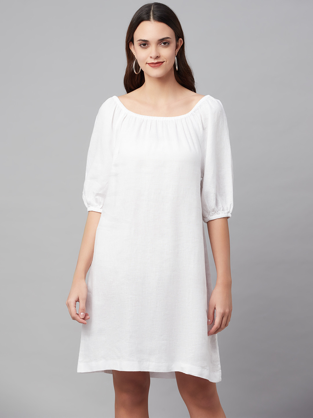 Buy Marks & Spencer Women White Solid Linen A Line Dress - Dresses for ...
