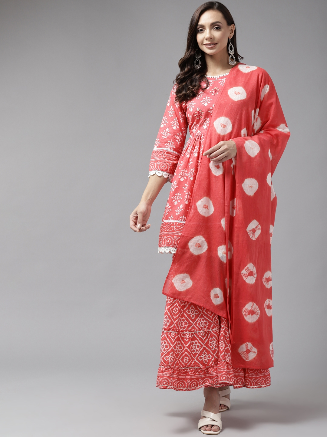 Buy Amirah S Women Peach Coloured Ethnic Motifs Printed Gotta Patti