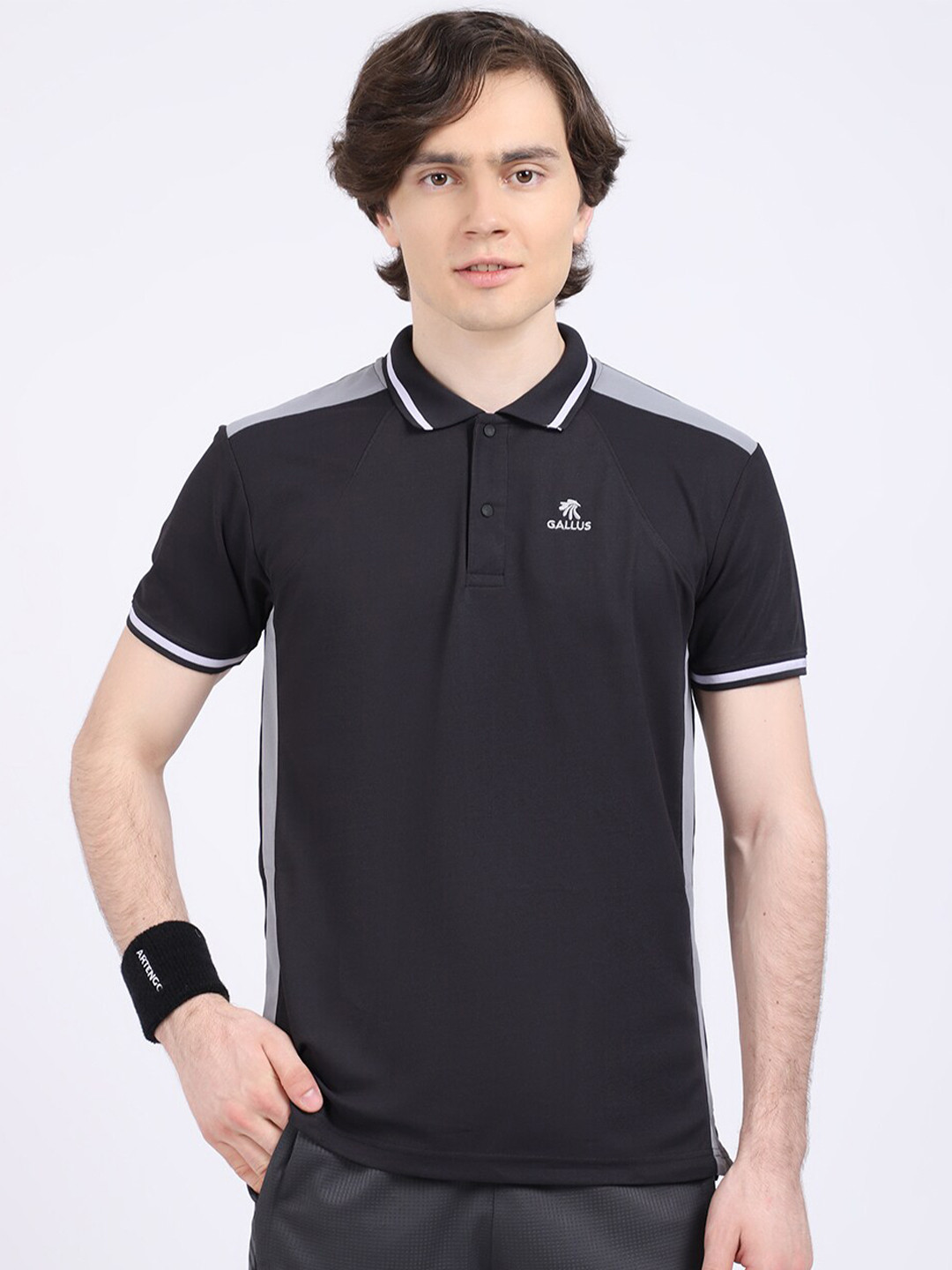 Buy Gallus Men Black Solid Polo Collar Dri FIT T Shirt - Tshirts for ...