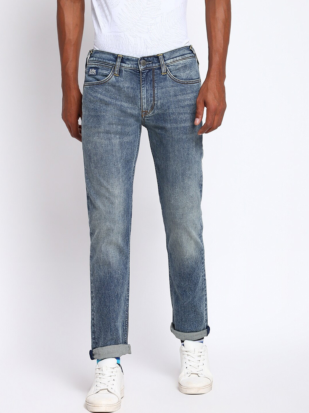 Buy Lee Men Blue Bruce Skinny Fit Mildly Distressed Heavy Fade Jeans ...