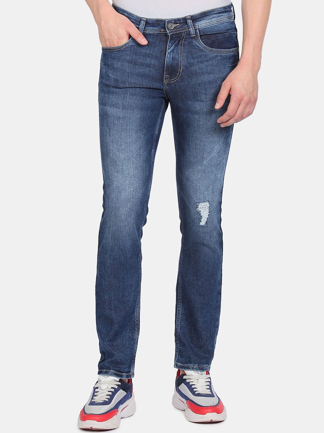 Buy Colt Men Blue Slim Fit Mildly Distressed Heavy Fade Cotton Jeans ...