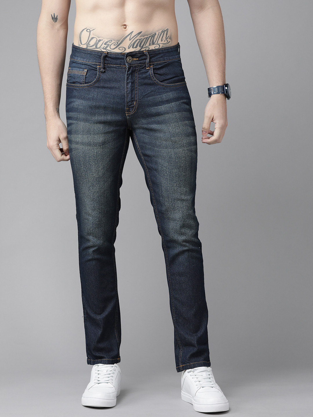 Buy Roadster Men Navy Blue Skinny Fit Light Fade Stretchable Jeans ...