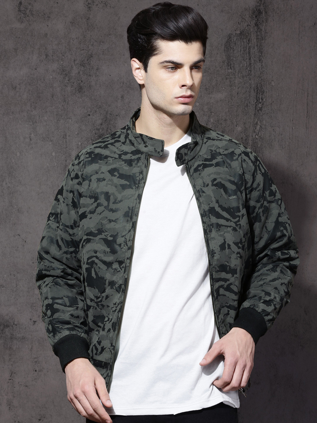 Buy Roadster Men Grey Camouflage Printed Jacket - Jackets for Men ...