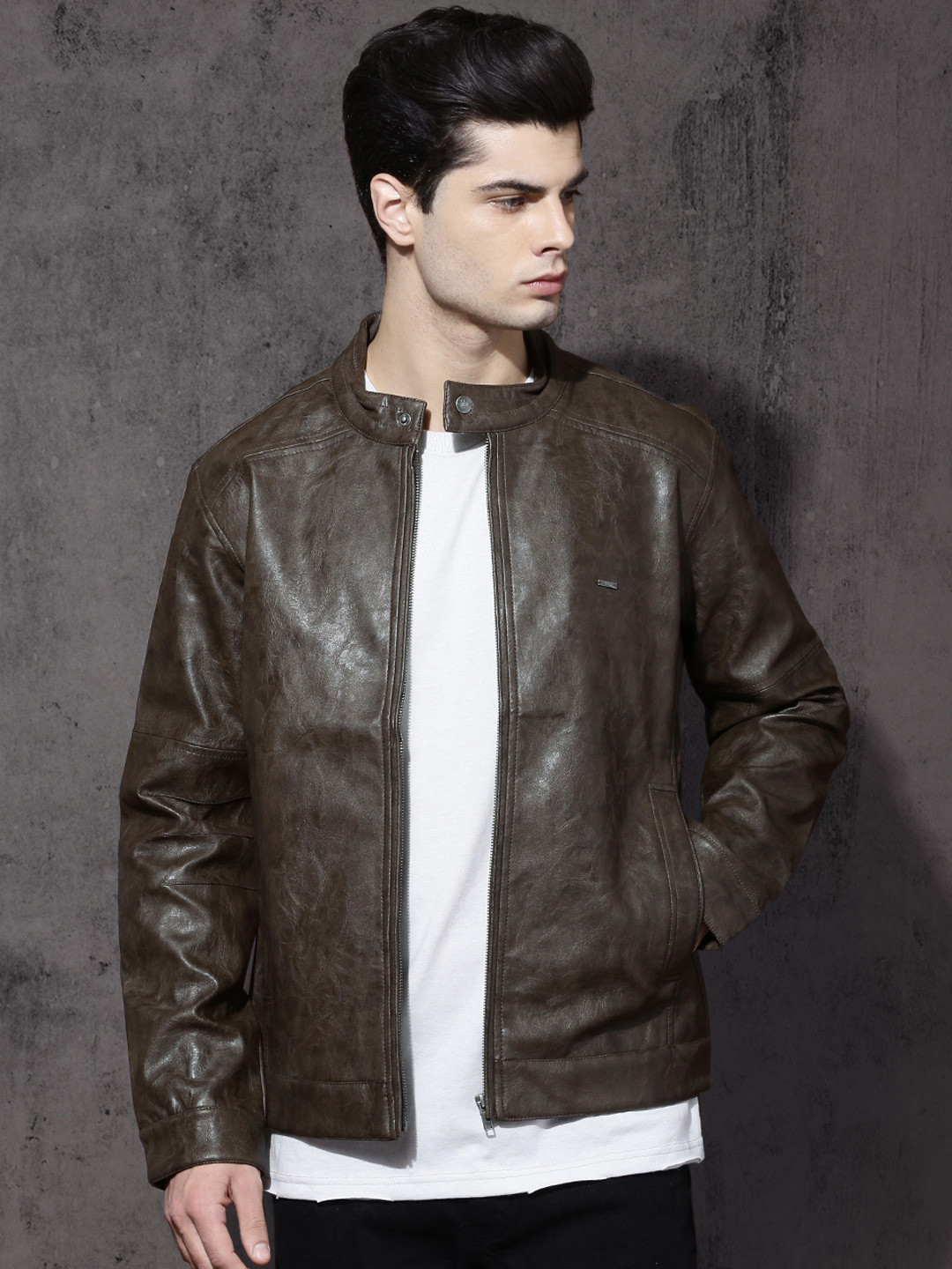 Buy RDSTR Men Coffee Brown Solid Biker Jacket - Jackets for Men 1845172 ...