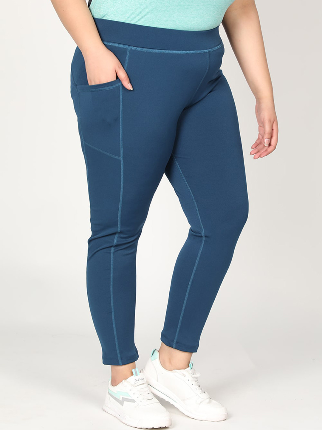 Buy CHKOKKO Plus Women Blue Solid Skinny Fit Tights - Tights for Women ...