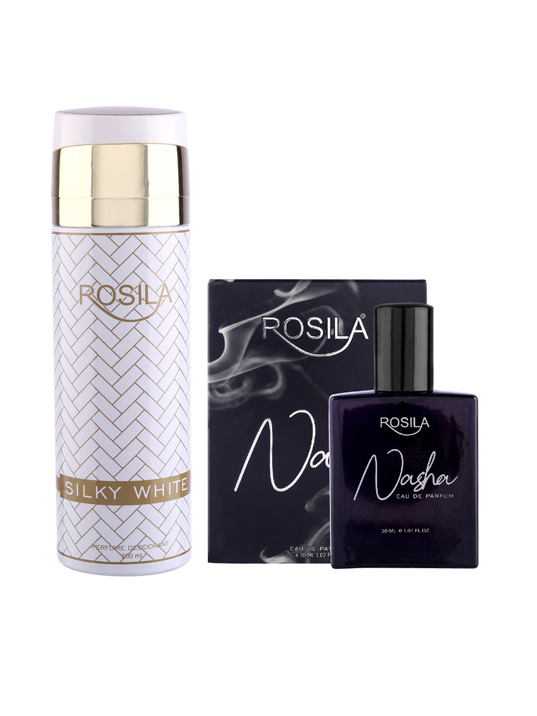 Buy ROSILA Combo Of Silky White Deodorant Body Spray 200 Ml & Nasha Eau ...