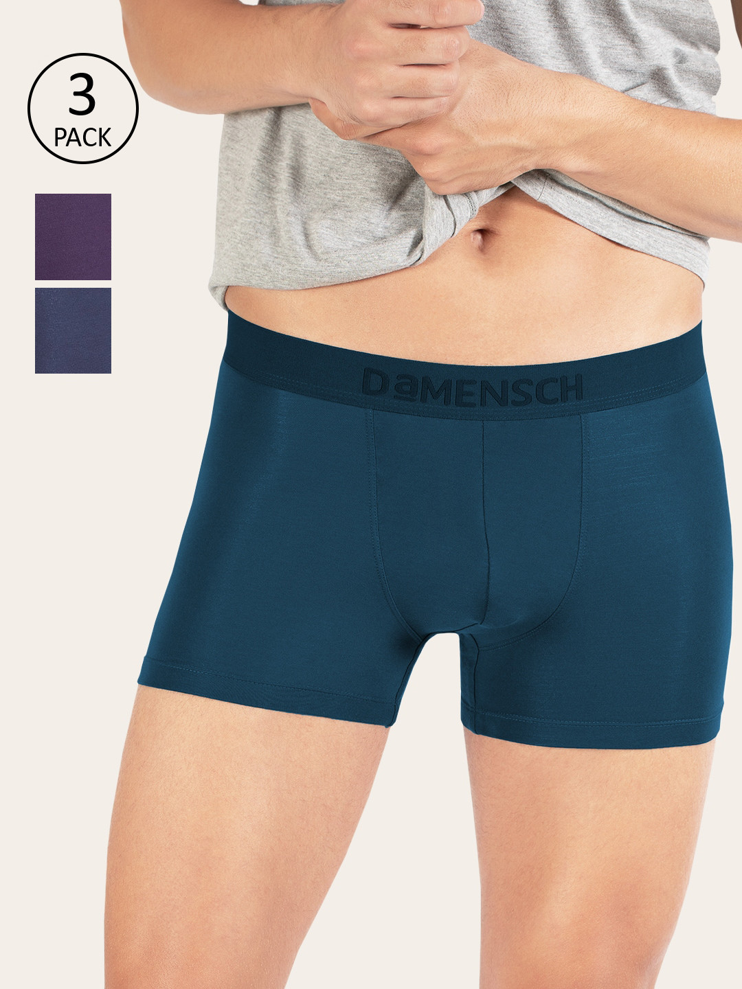 Buy DAMENSCH Men Pack Of 3 Solid Trunks DAM ER MIX T GRP OPB KB PACK 3 ...
