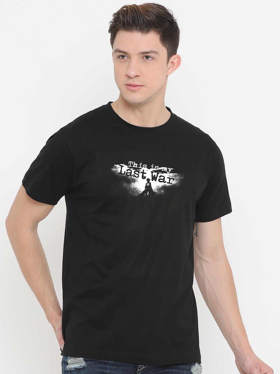 Buy Fully Filmy Men Black Typography Printed Cotton T Shirt - Tshirts ...