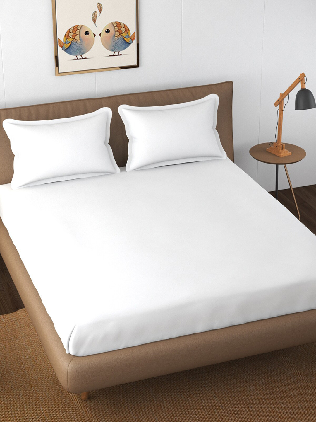 Buy Florida White 300 TC King Bedsheet With 2 Pillow Covers - Bedsheets ...