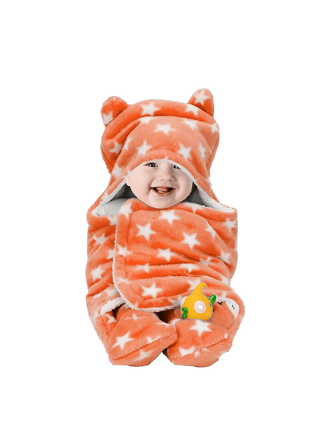 Buy BeyBee Kids Peach Coloured Solid 3 In 1 Hooded Blanket Cum Wrapper ...