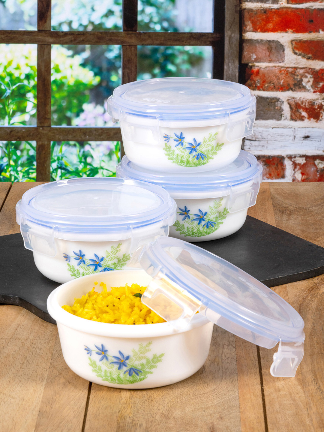 Buy Cello Set Of 4 White Printed Storage Containers With Lid ...