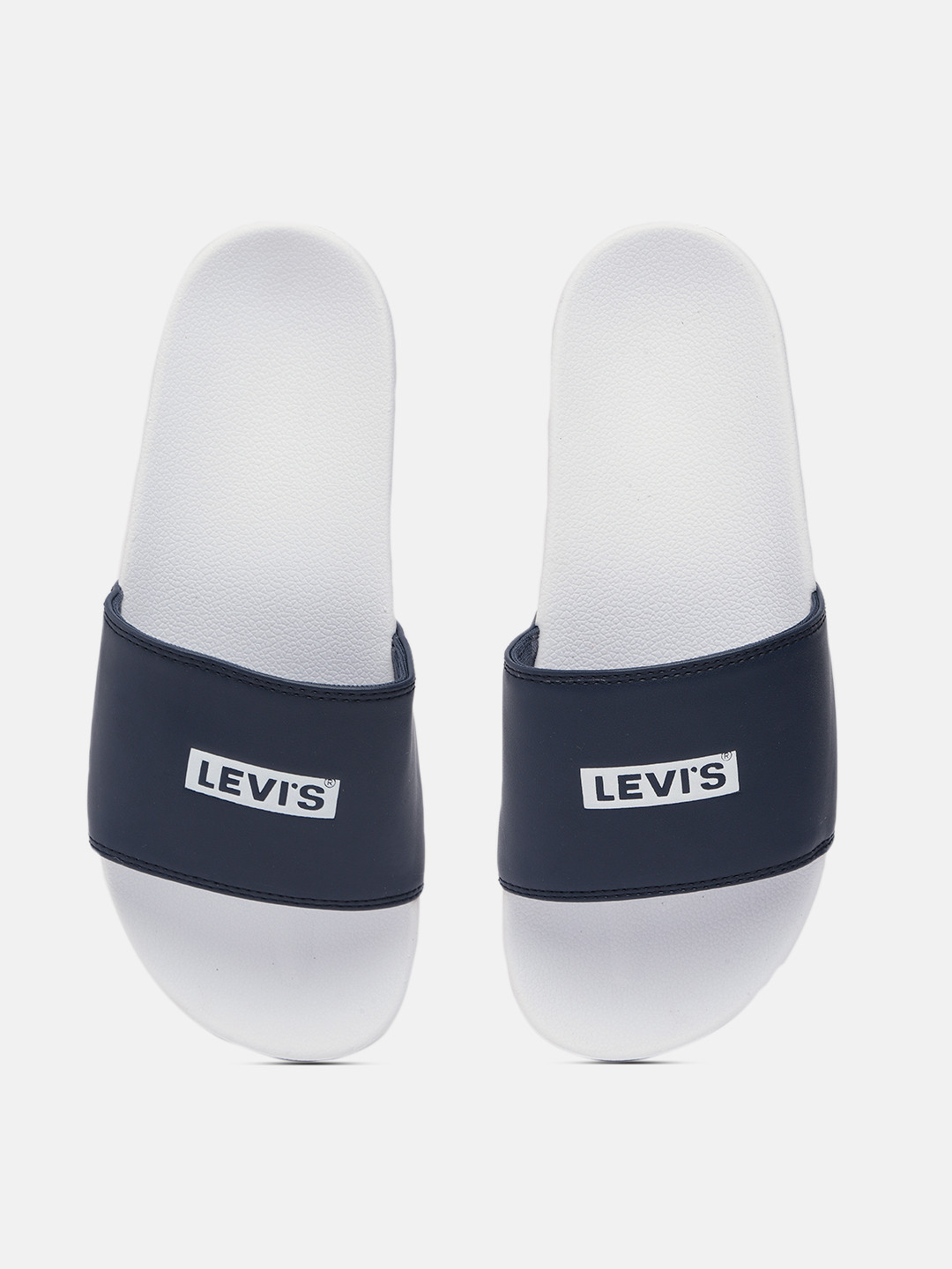 Buy Levis Men Navy Blue & White June Boxtab Brand Logo Printed Sliders ...