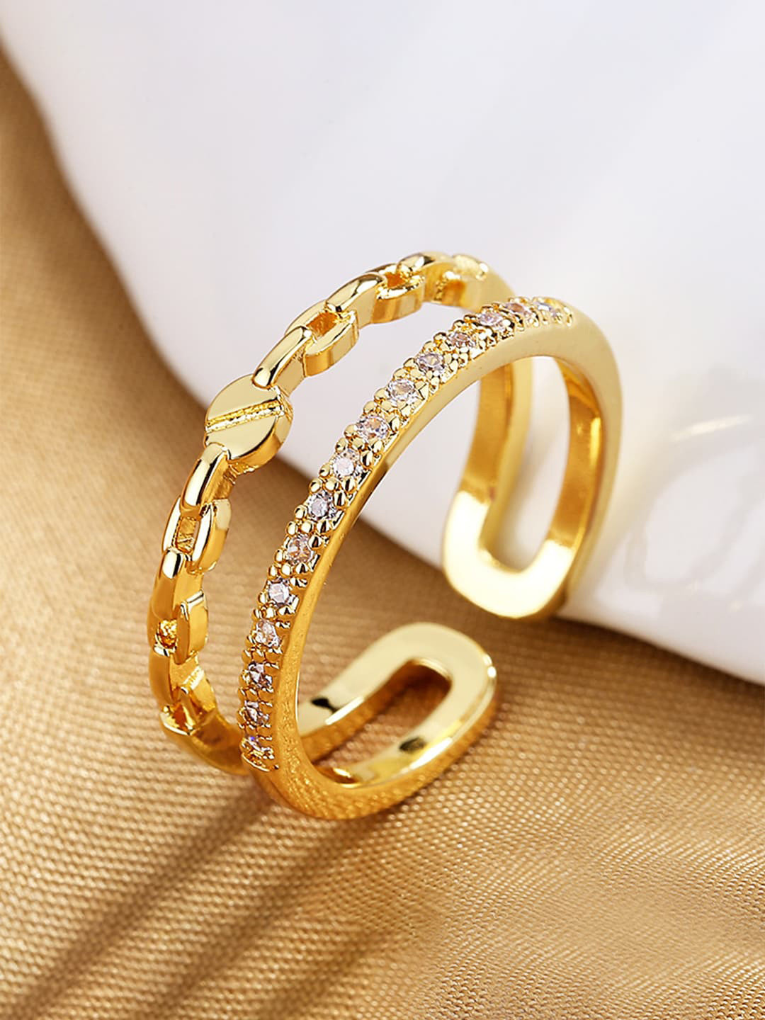 Buy Unwind By Yellow Chimes Gold Plated White Crystal Studded Ring ...