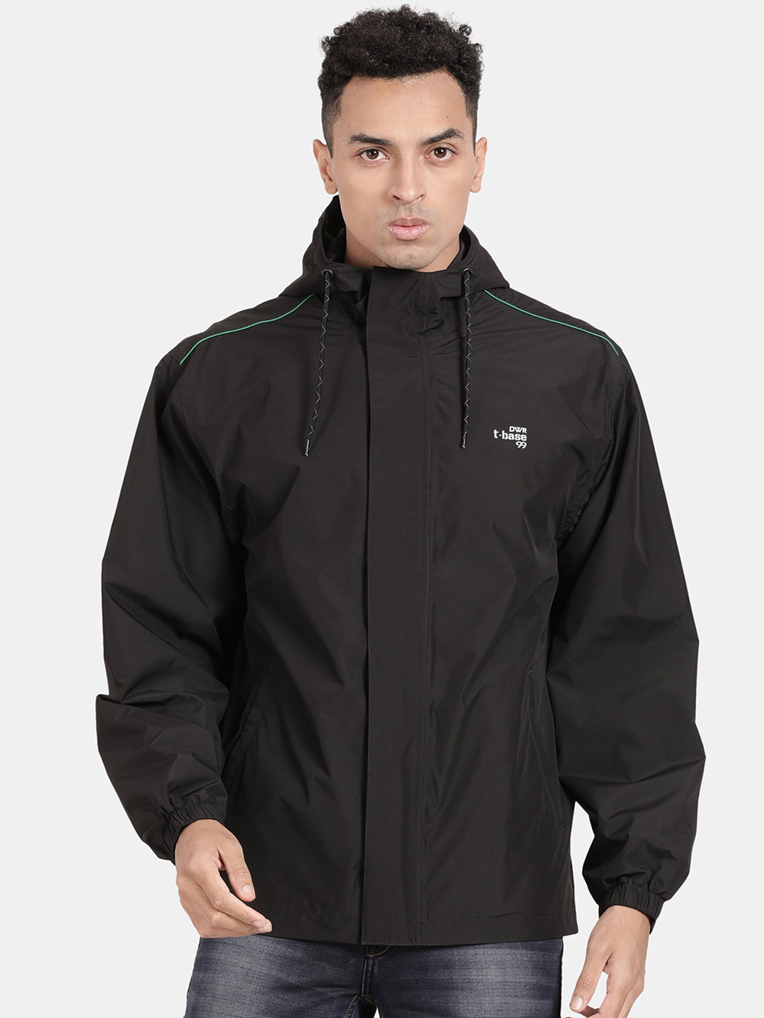 Buy T Base Men Black Geometric Windcheater And Water Resistant Sporty ...