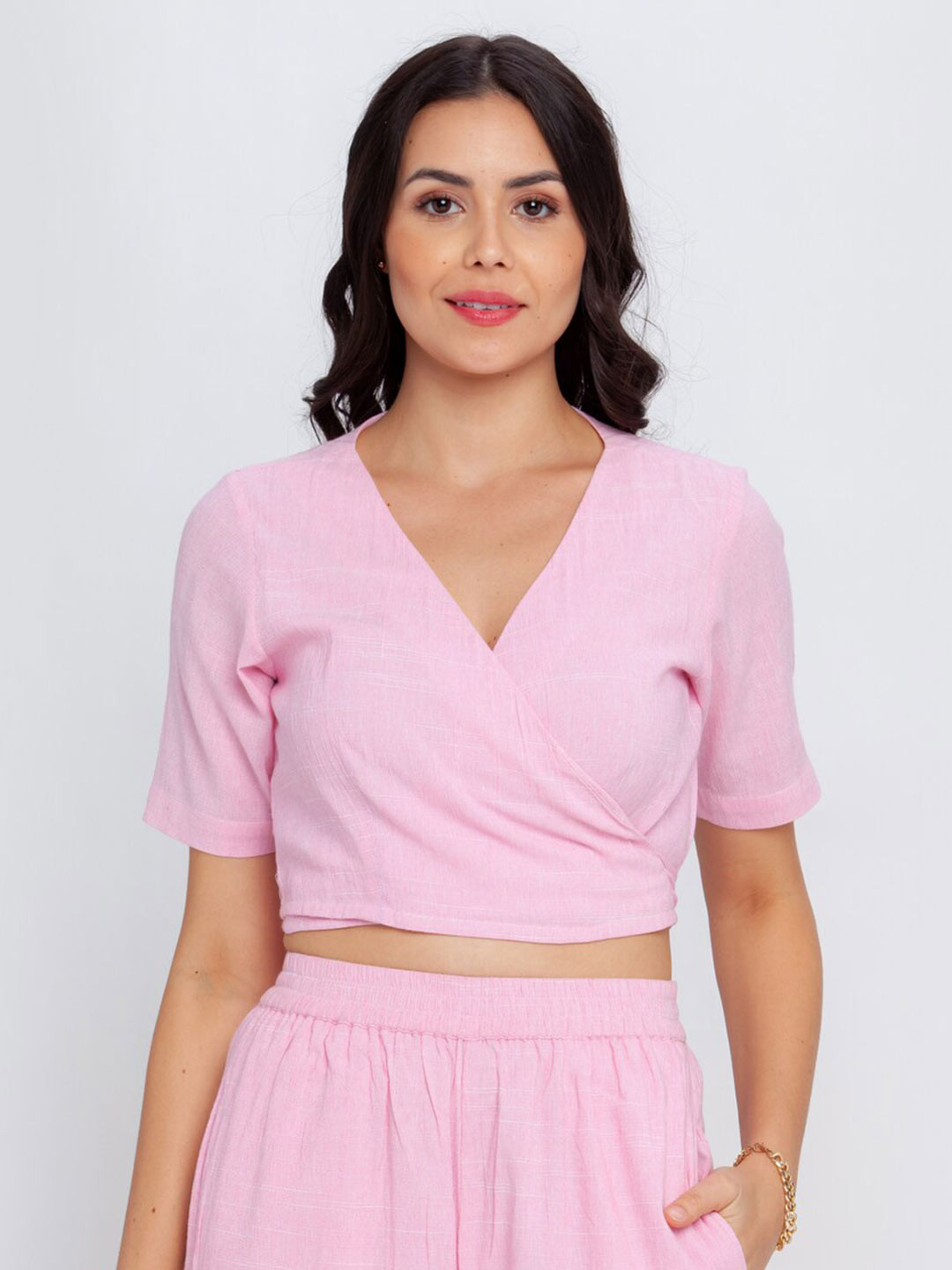 Buy Zink London Pink Wrap Crop Top - Tops for Women 18498370 | Myntra